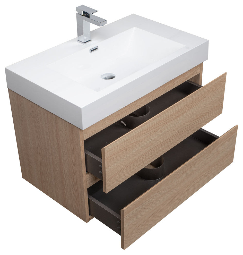 Angela 32" Wall Mount Bathroom Vanity, White Oak