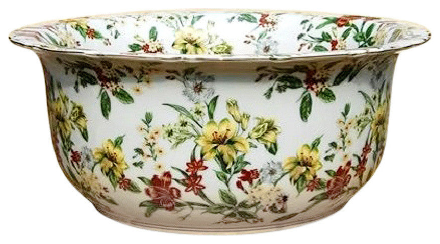 Chinese Large Multi Color Floral Pattern Porcelain Bowl 16"
