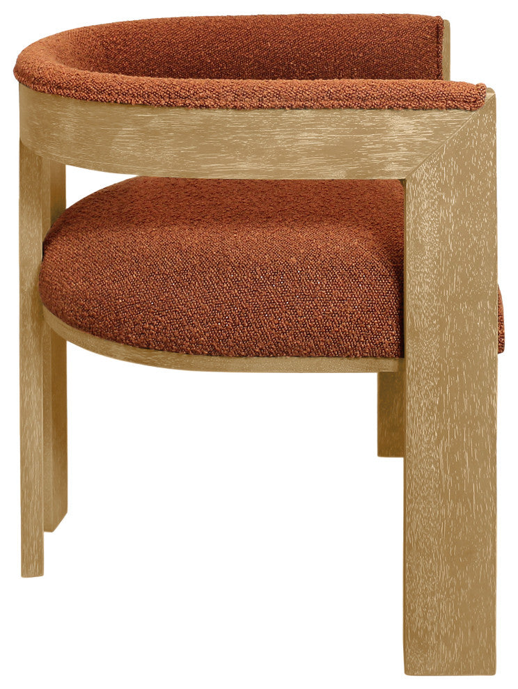 Trish Solid Wood Dining Arm Chair With Rust Orange Boucle Fabric and D