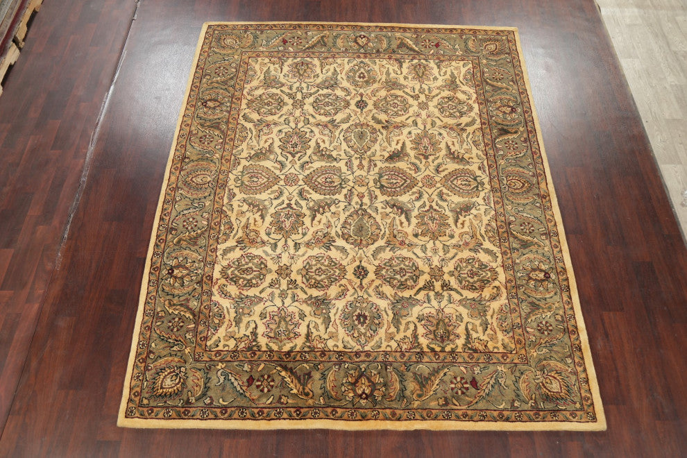 French Toile Indian All-Over Hand-Tufted Oriental Area Rug, Yellow, 8'