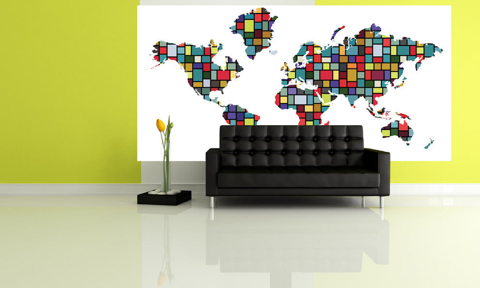 Studio Map Mural, Colorblock, Peel and Stick, 1 Panel, 74"x36"