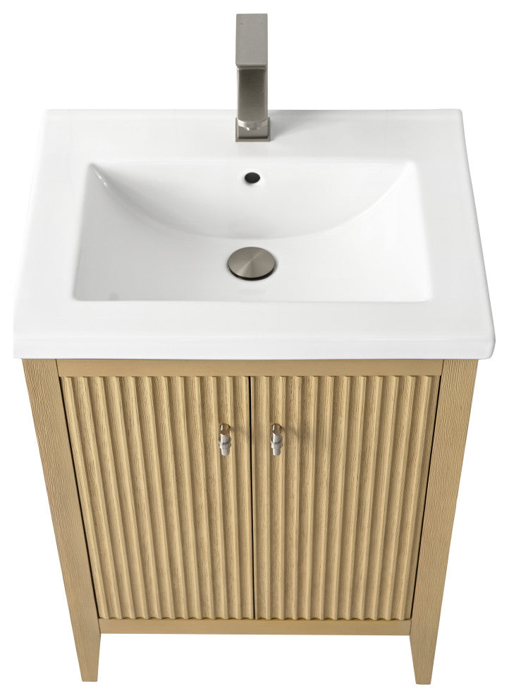 Vanity Art Freestanding Vanity, Natural Oak, 24", Single Sink, Brushed