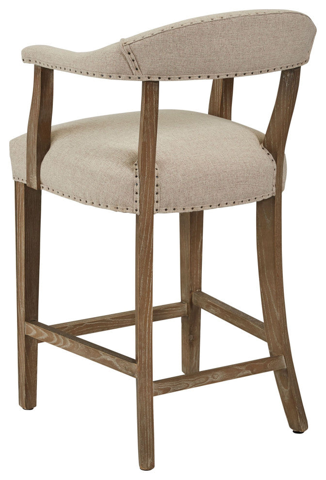 Whiteoak Solid Wood and Linen Counter Stool, 25.5" Seat Height