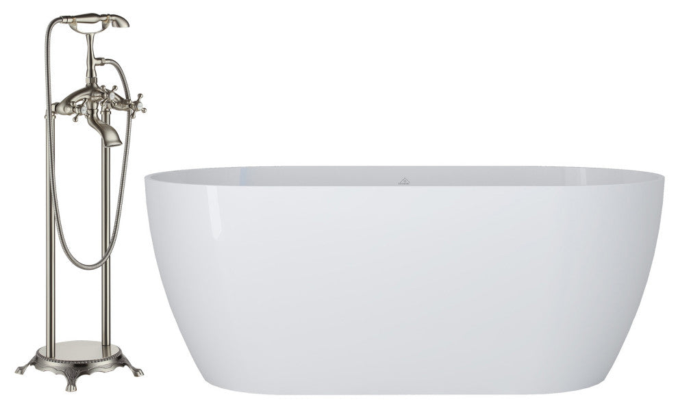 59 inch Freestanding Solid Surface Soaking Tub with Standing Faucet