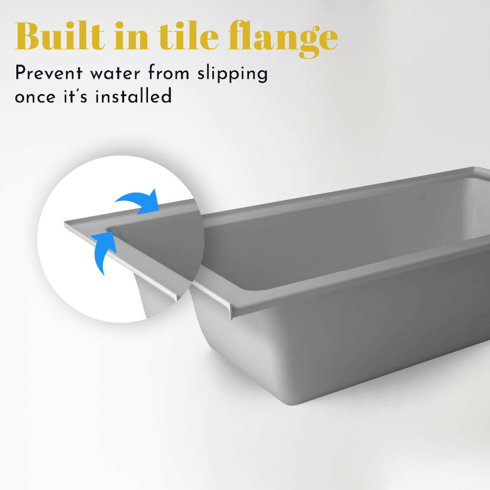 Soaking Fiberglass Acrylic Tub, Built-in Tile Flange, 66"x32", Left Ha