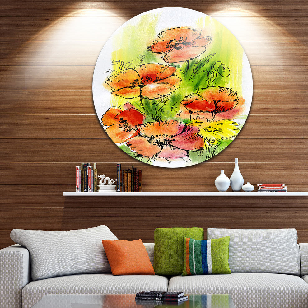 Bouquet Poppies, Floral Disc Metal Wall Art, 11"
