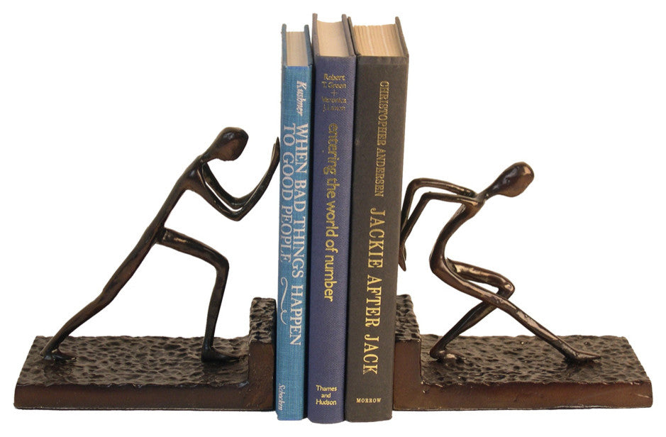 2-Piece Men Pushing Metal Bookend Set