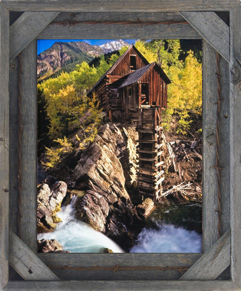 Barb Wire With Cornerblock Barnwood Picture Frame 12"x16"