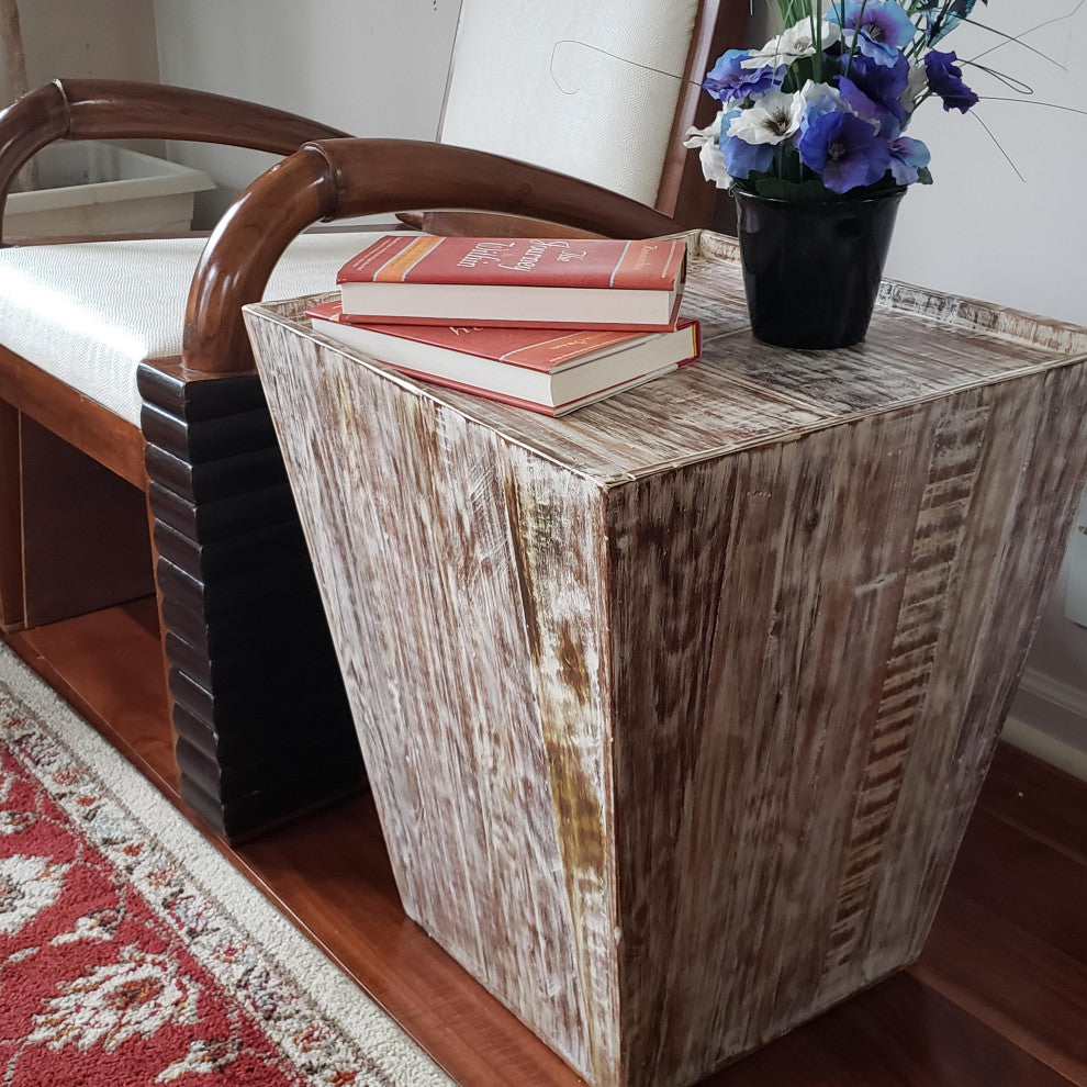 Reclaimed cone shaped 18 inch Square top side table / end table / acce