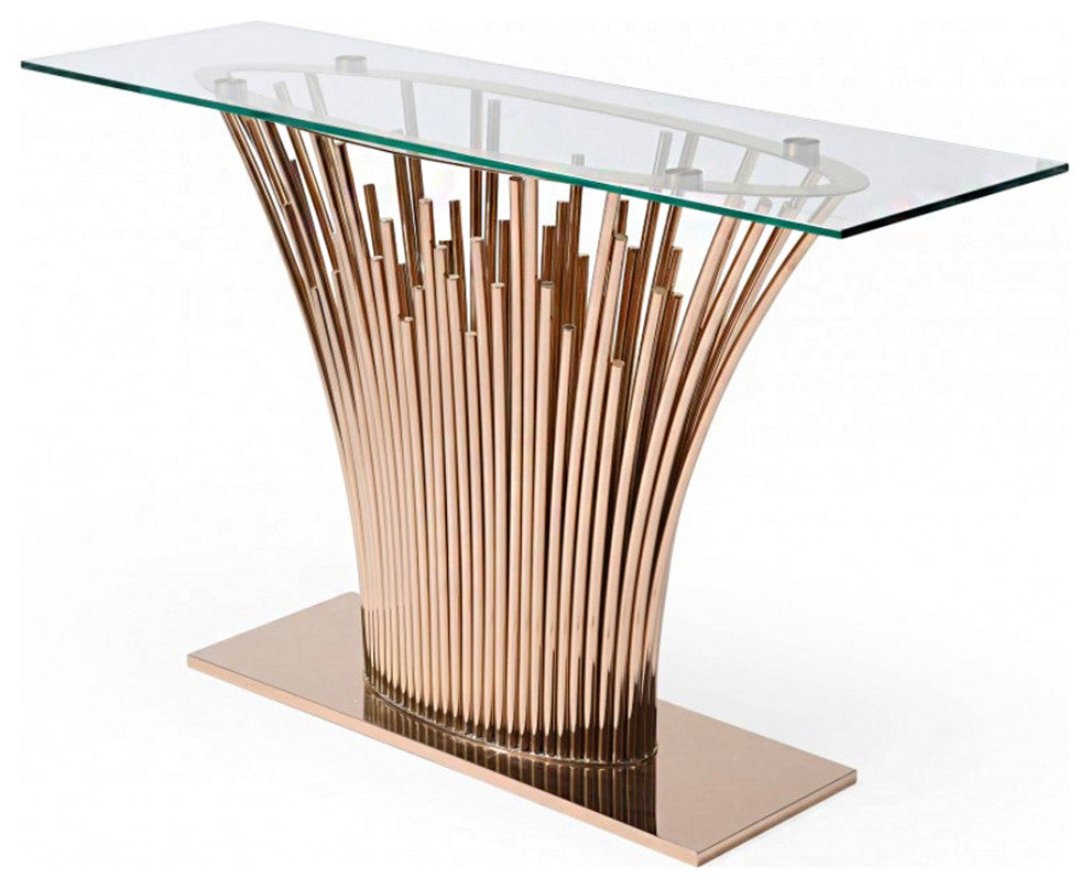Gatsby Console Table, Lux Glam Rosegold Modern Entryway Table Glass To