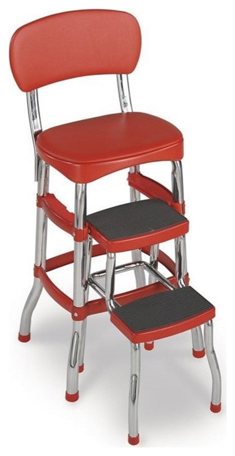 Cosco Retro Counter Stool with Pull Out Step Stool in Red