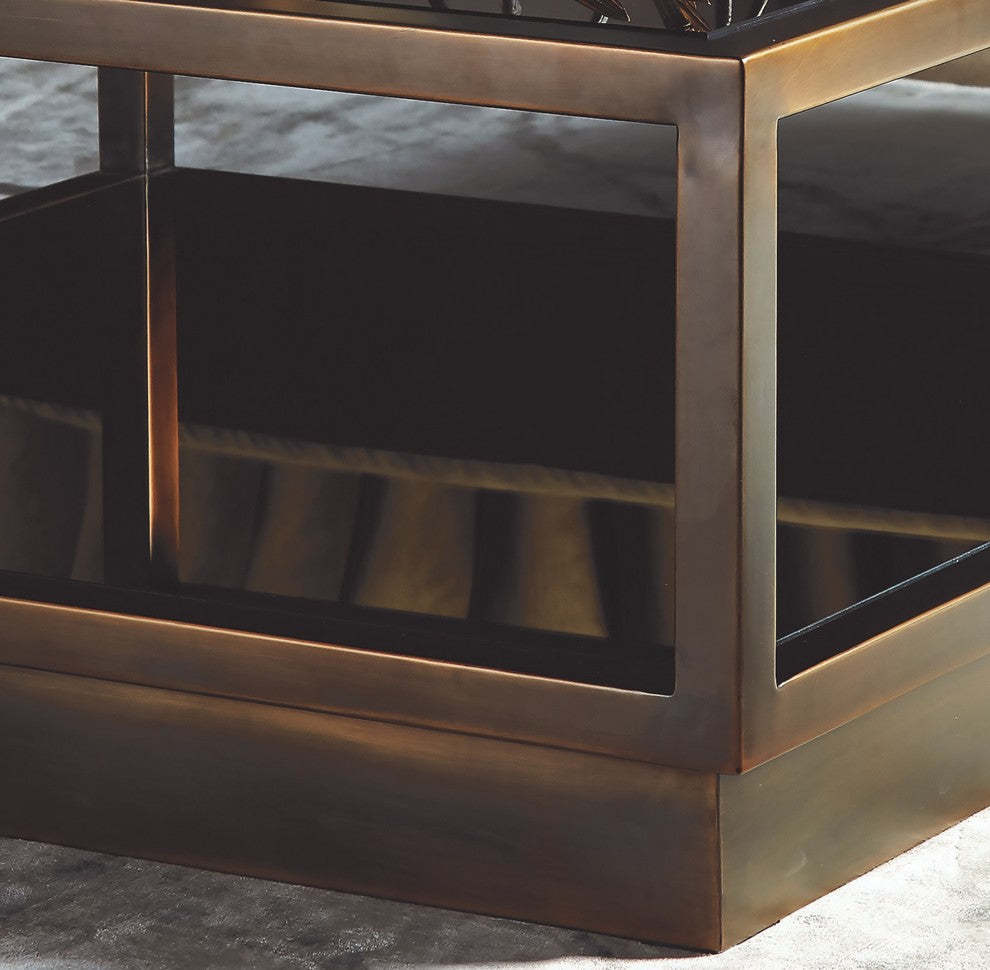 Antique Style Apothecary Coffee Cocktail Table Display Case Wood Brass