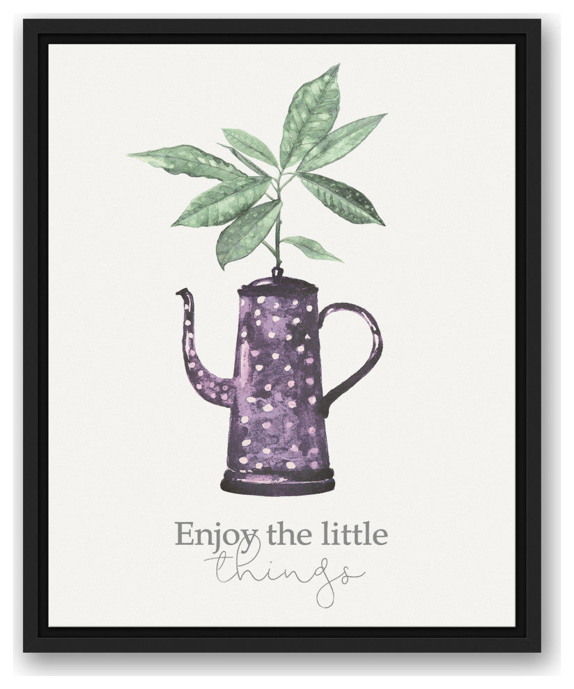 Teapot Plant Enjoy 16x20 Black Floating Framed Canvas