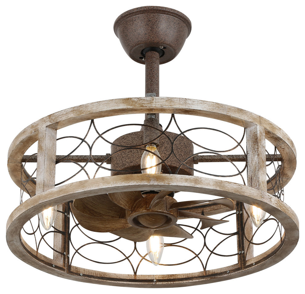 18" Farmhouse 4-Light Wood Caged Ceiling Fan with Lights and Remote,