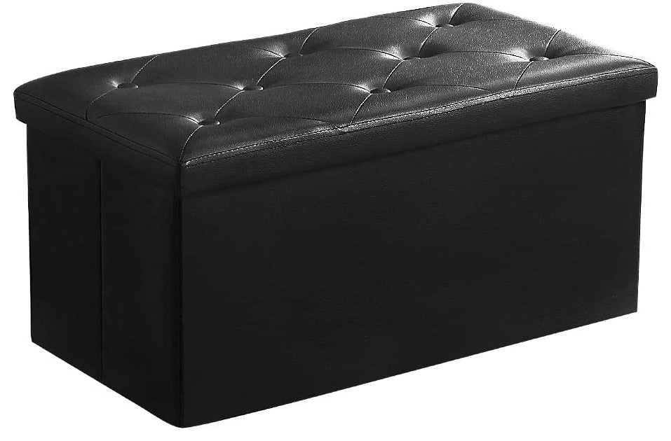 Ottoman Bench Foot Rest Stool Chest With Foam Tufted Faux Leather Bla