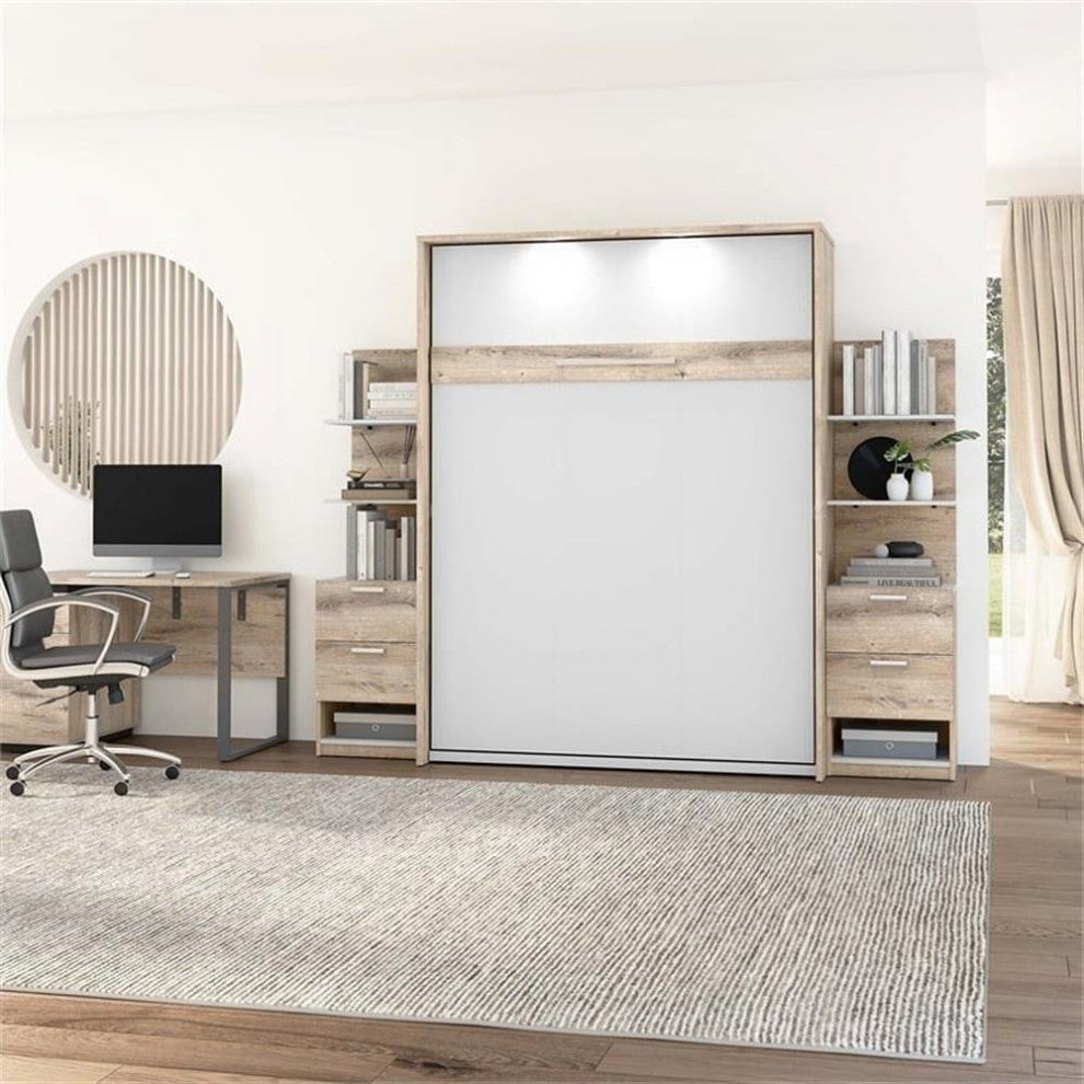 Atlin Designs Modern Wood Queen Murphy Bed w/ Nightstands in Rustic Br