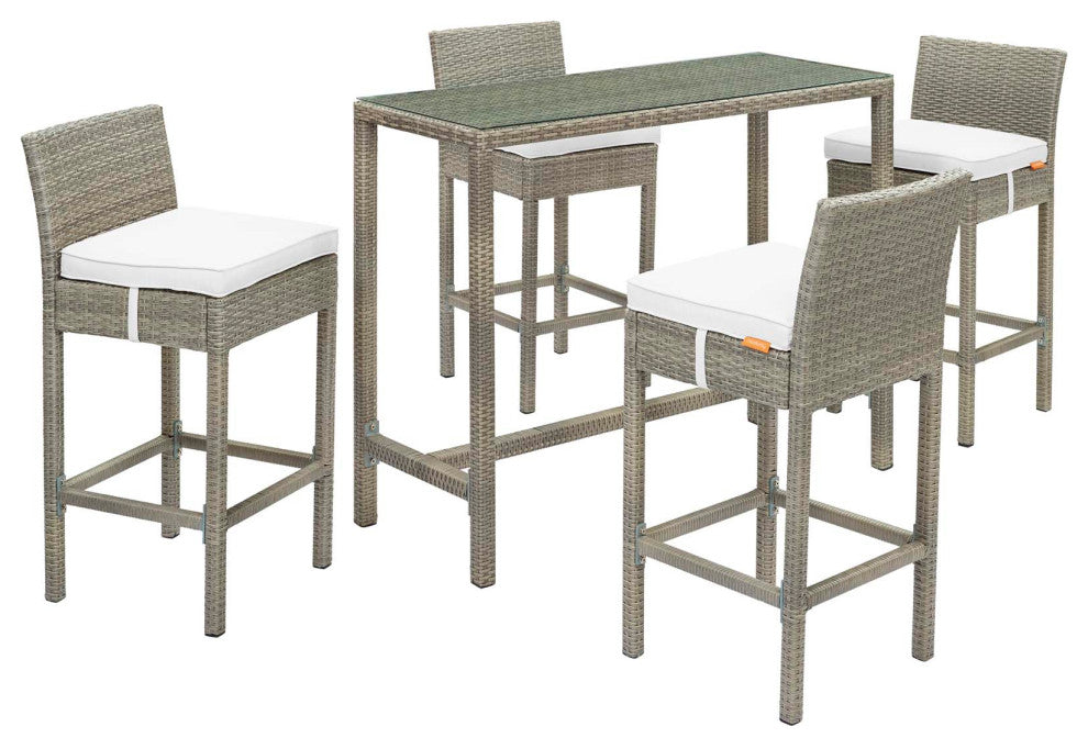 Conduit 5 Piece Outdoor Patio Wicker Rattan Set Light Gray White