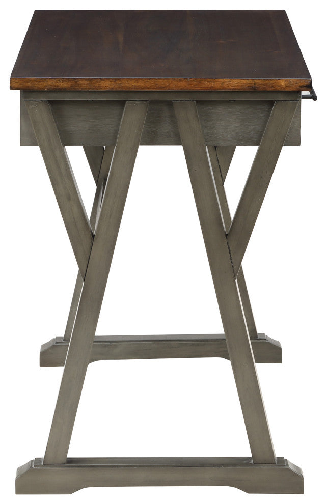 Jericho Rustic Writing Desk With Drawers, Slate Gray Finish