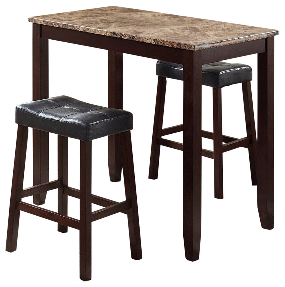3-Piece Counter Height Glossy Print Faux Marble Breakfast Table With S