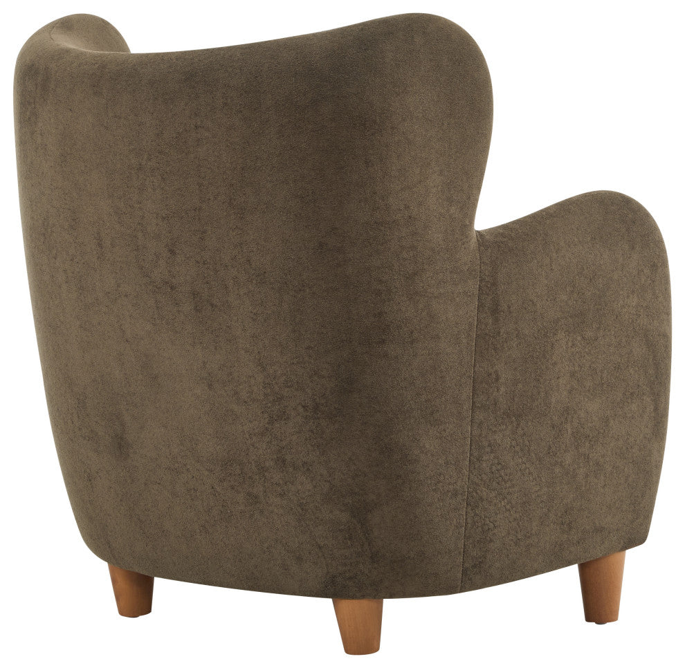 GDF Studio Wingback Fabric Accent Chair With Solid Birch Legs, Brown