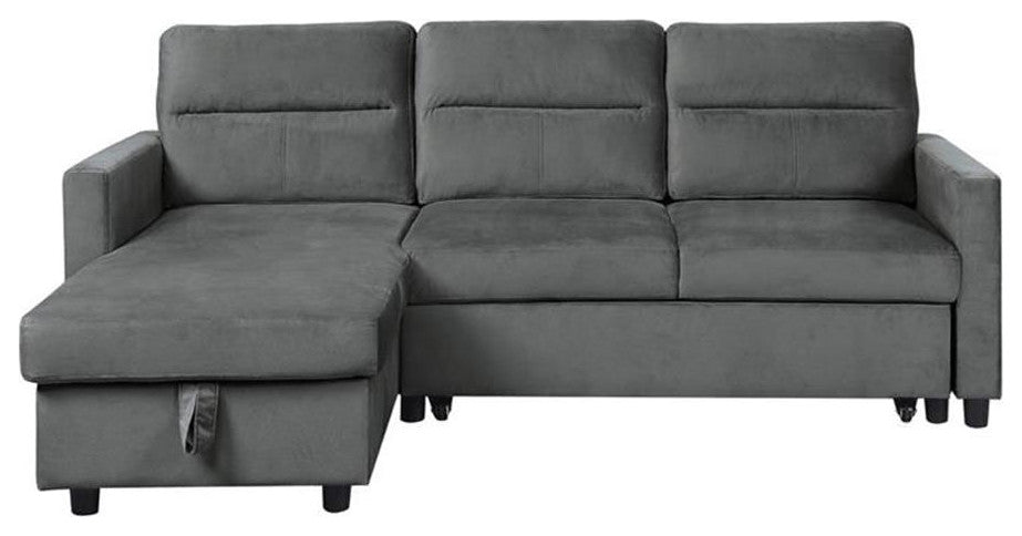 Pemberly Row Velvet Reversible Sleeper Sectional with Storage in Dark