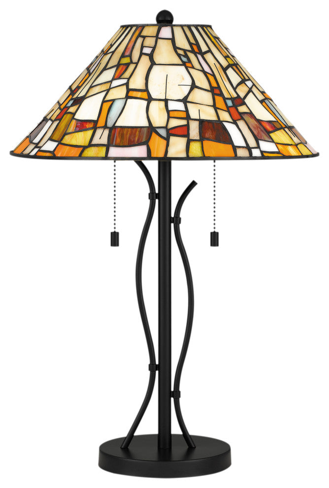 Luxury Cottagecore Tiffany Table Lamp, Matte Black, UQL7001