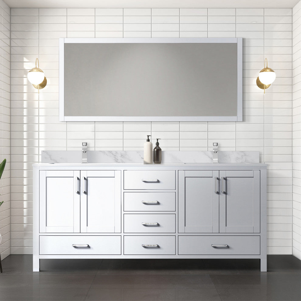Lexora Home Jacques 72" Carrara Marble Top Double Vanity in White