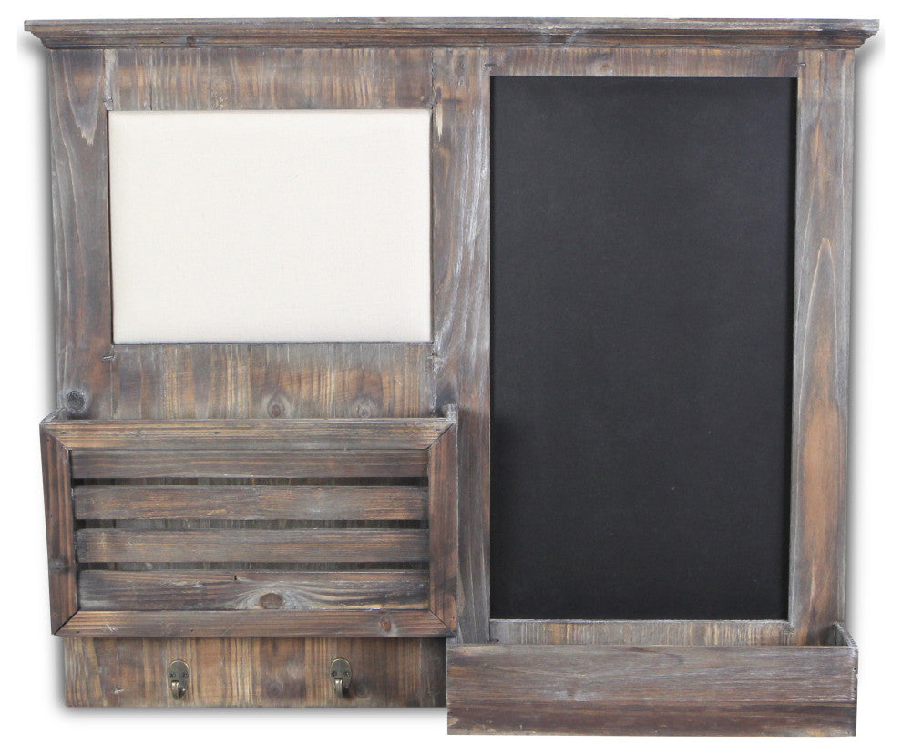 Wooden Wall Shelf With Pinboard And Chalkboard