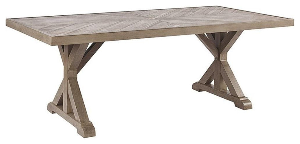 Pemberly Row Trestle Patio Dining Table in Beige