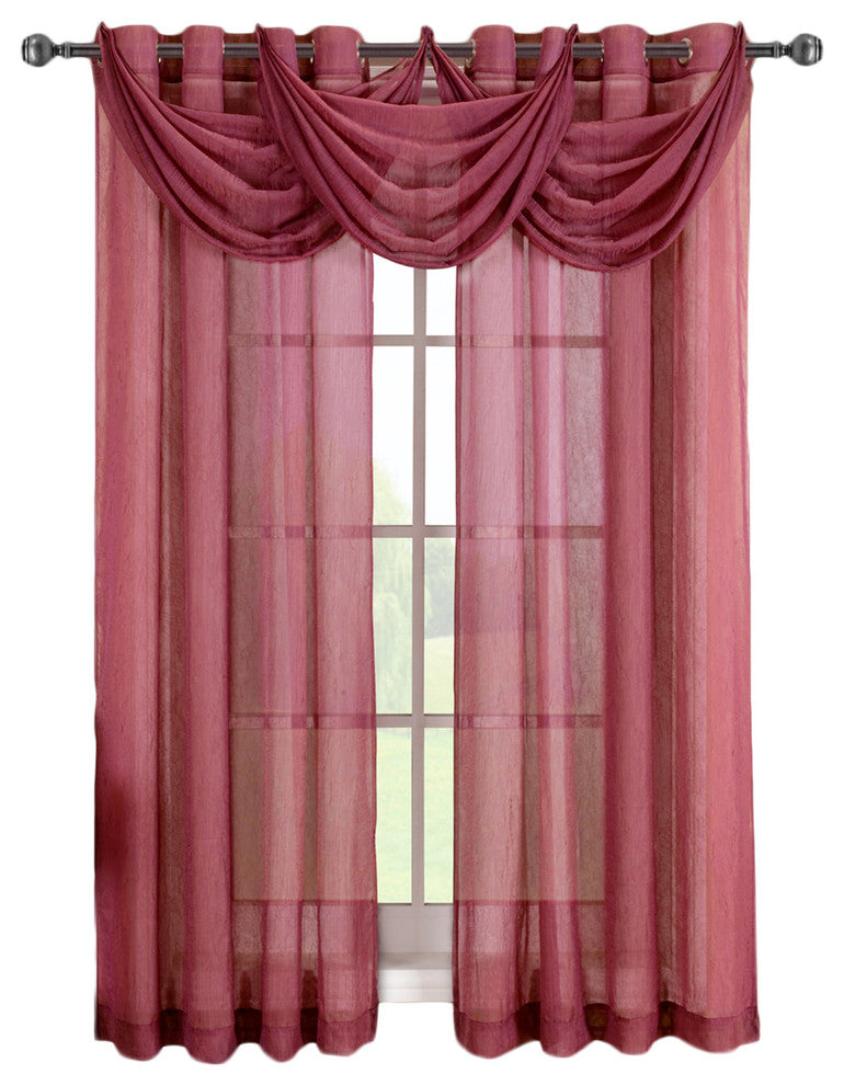 Single Abri Grommet Sheer Window Valance, Burgundy