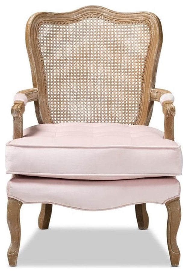 Vallea Traditional French Provincial Light Pink Velvet White-Washed Oa
