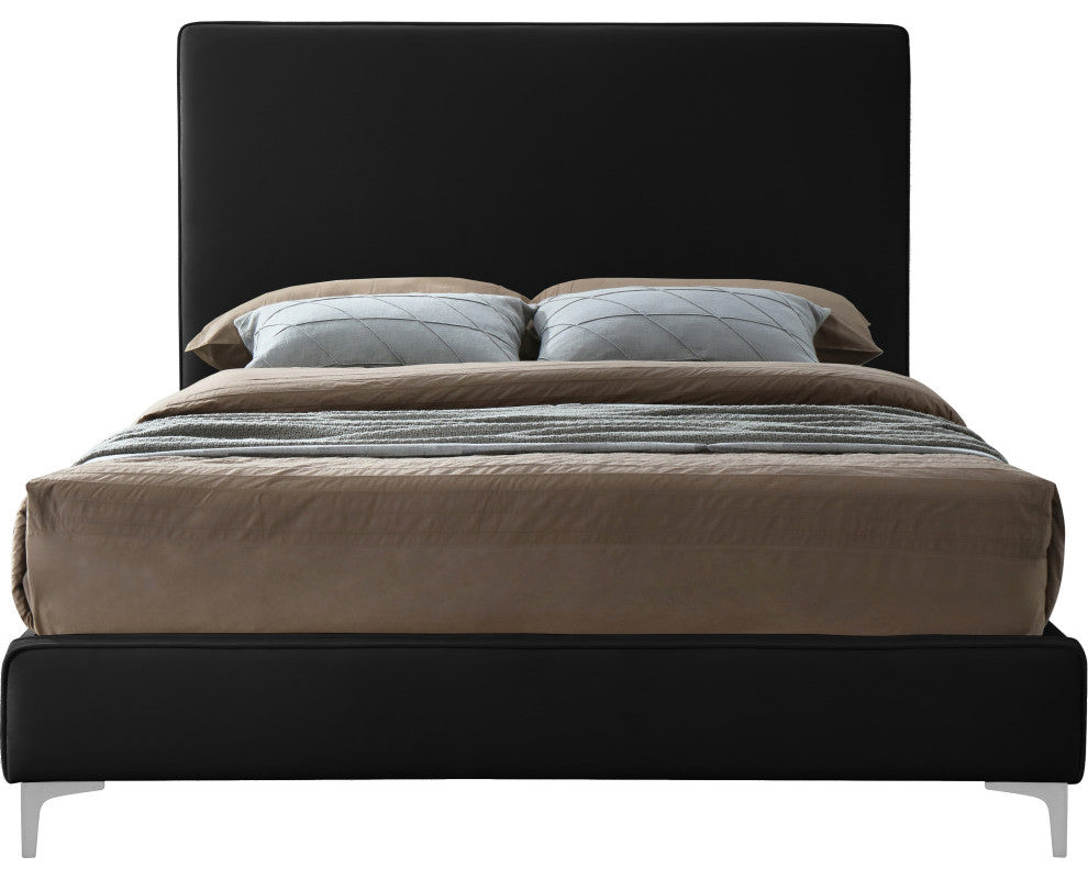 Geri Velvet Upholstered Bed, Black, Queen