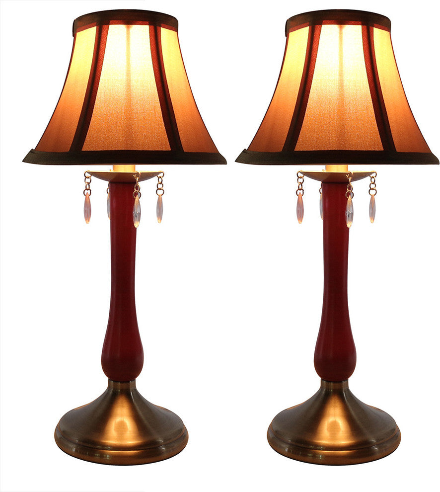 Perlina Accent Lamps, Antique Brass Base and Ruby Red Stem, Set of 2