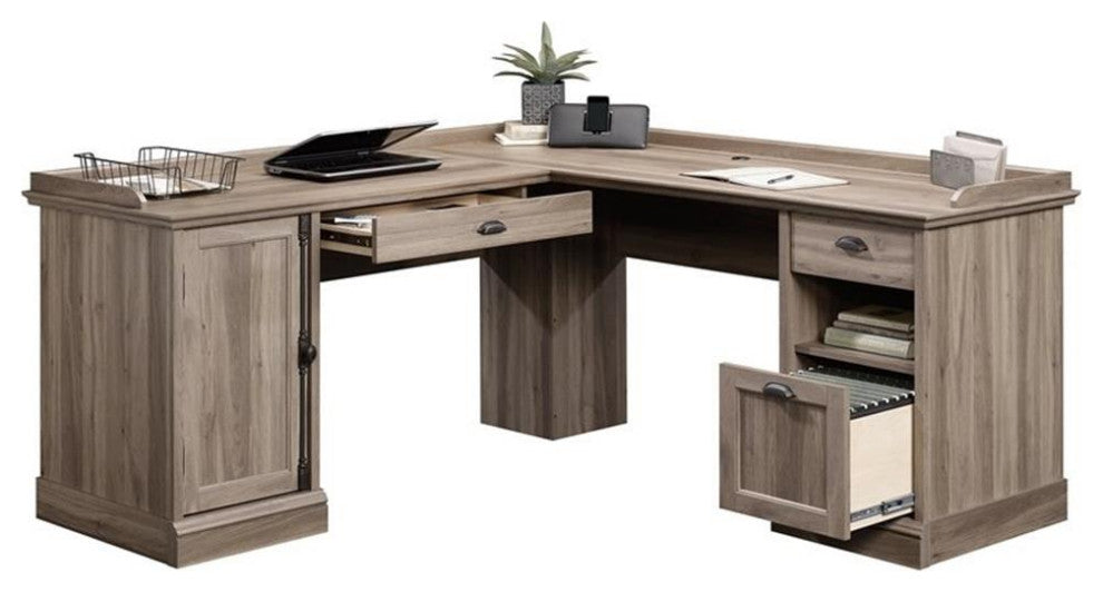 Bowery Hill Contemporary Wood L-shaped Home Office Desk In Salt Oak