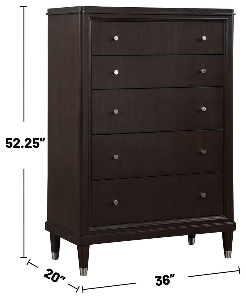 5 Drawers Wooden Chest With Round Knobs, Brown