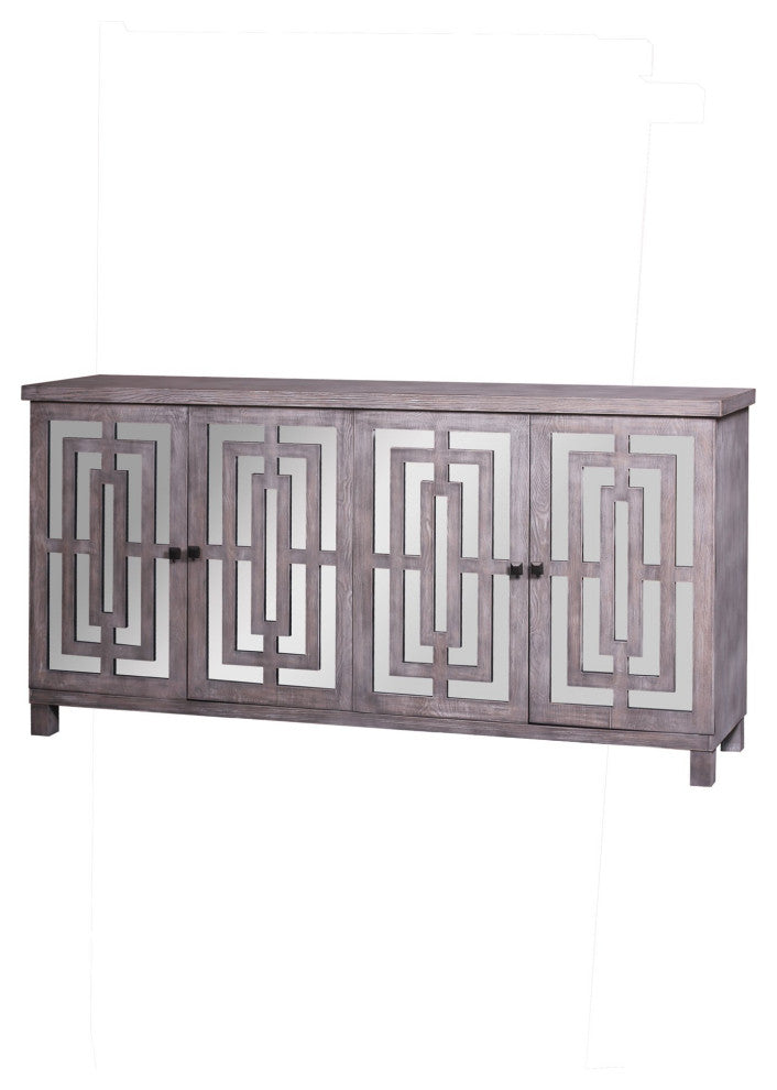 Modern Sideboard, Rectangular Patterned Doors With Mirrored Front, Lig