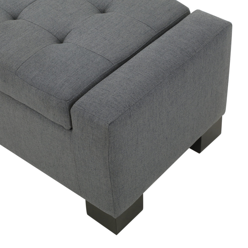 Nadia Contemporary Tufted Storage Ottoman Bench, Charcoal, Fabric