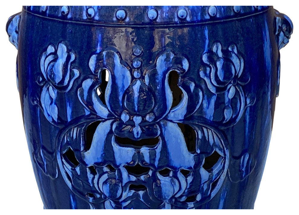 Chinese Mixed Blue Round Lotus Clay Ceramic Garden Stool Table Hcs6992