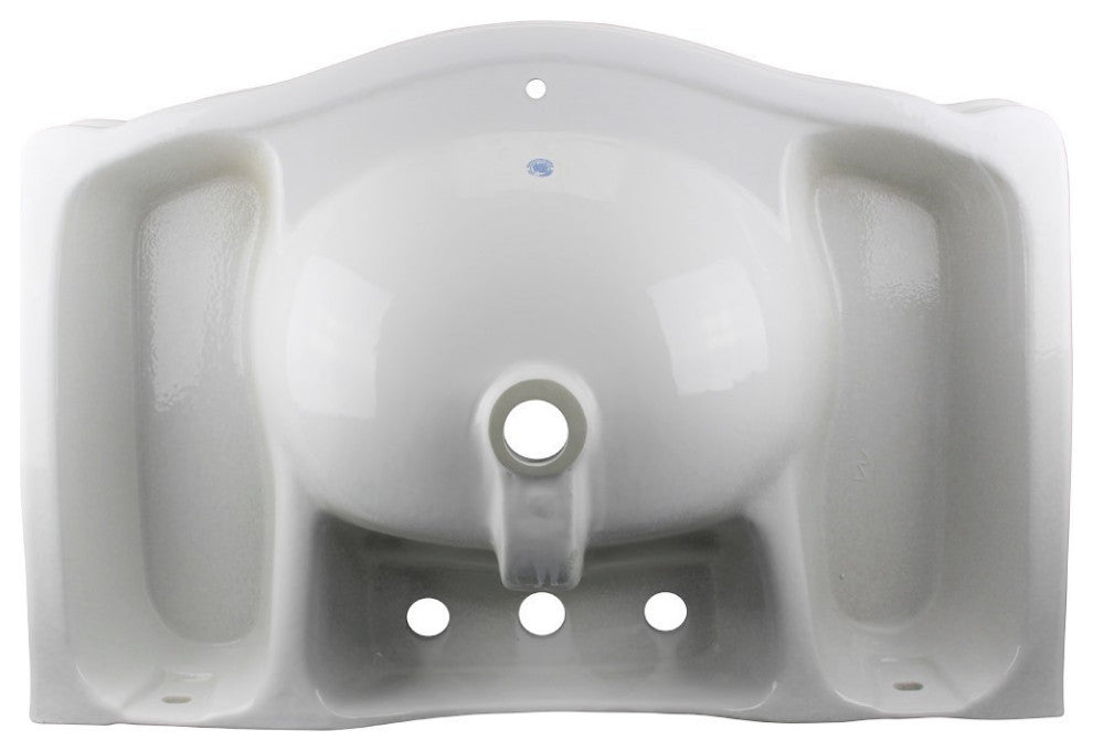 White Pedestal Bathroom Sink Porcelain Widespread Faucet Holes with Ov