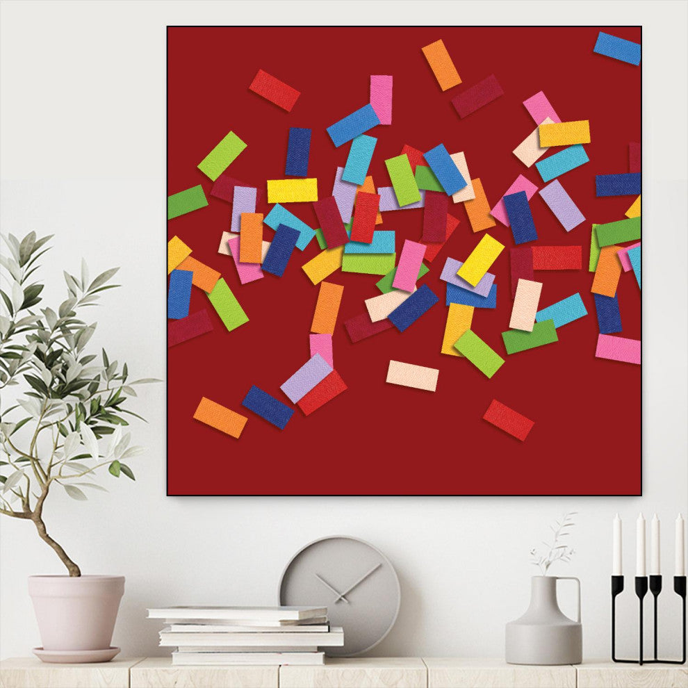 "CONFETTI D -rouge" Framed Canvas by Giant Art 20"x20"