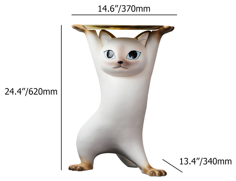 Modern Cat Side Table Floor Resin Figurine With Gold Tray End Table