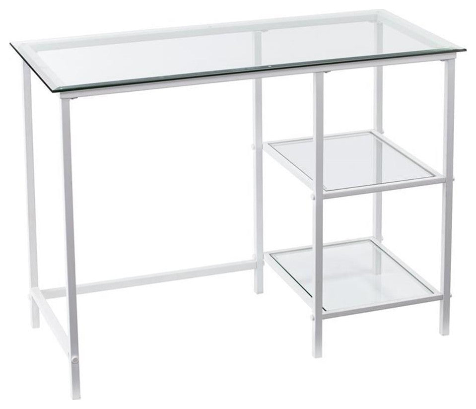 UrbanPro Contemporary Glass Top Metal Student Desk in White Finish