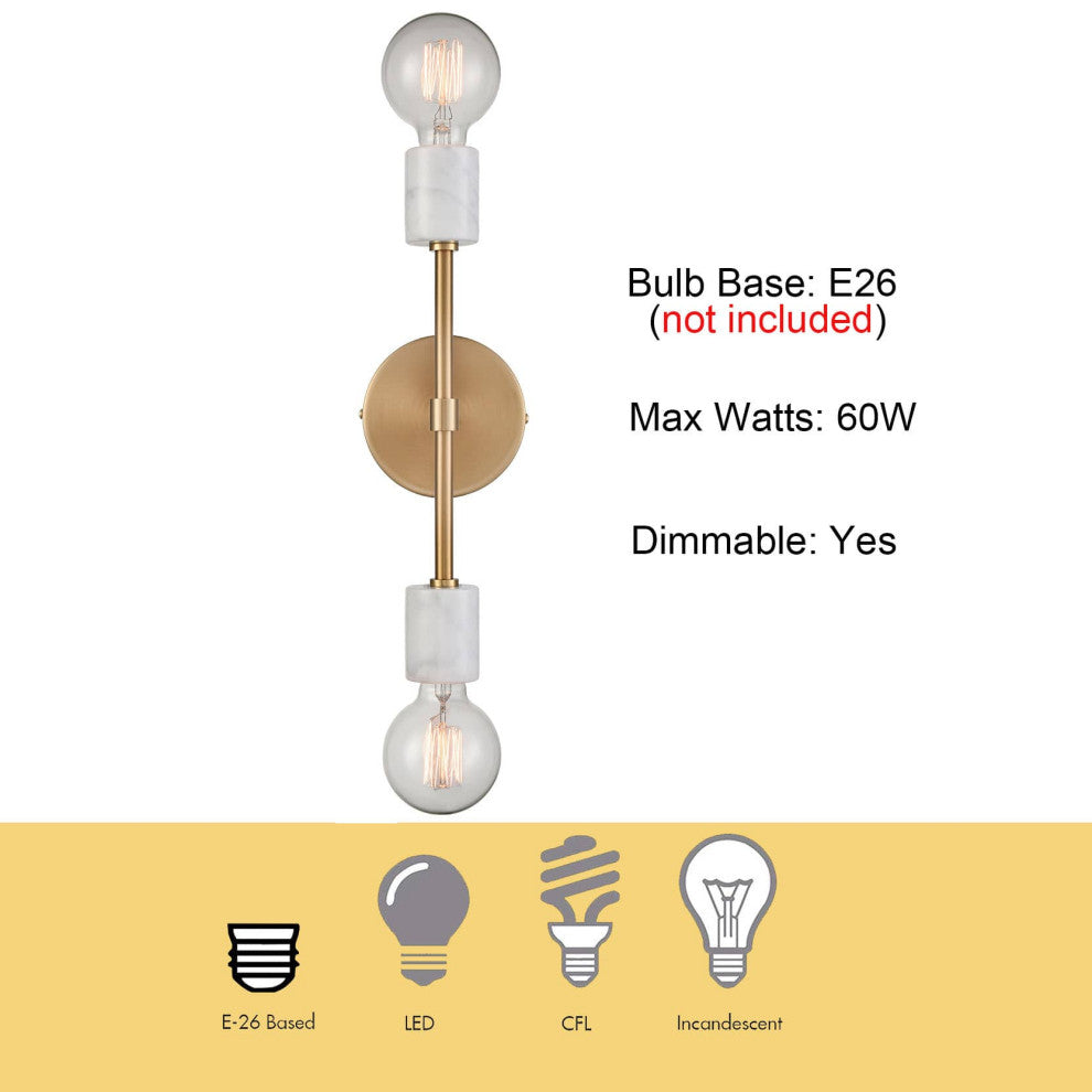 2-light Brass Wall Light Fixture for Bedroom