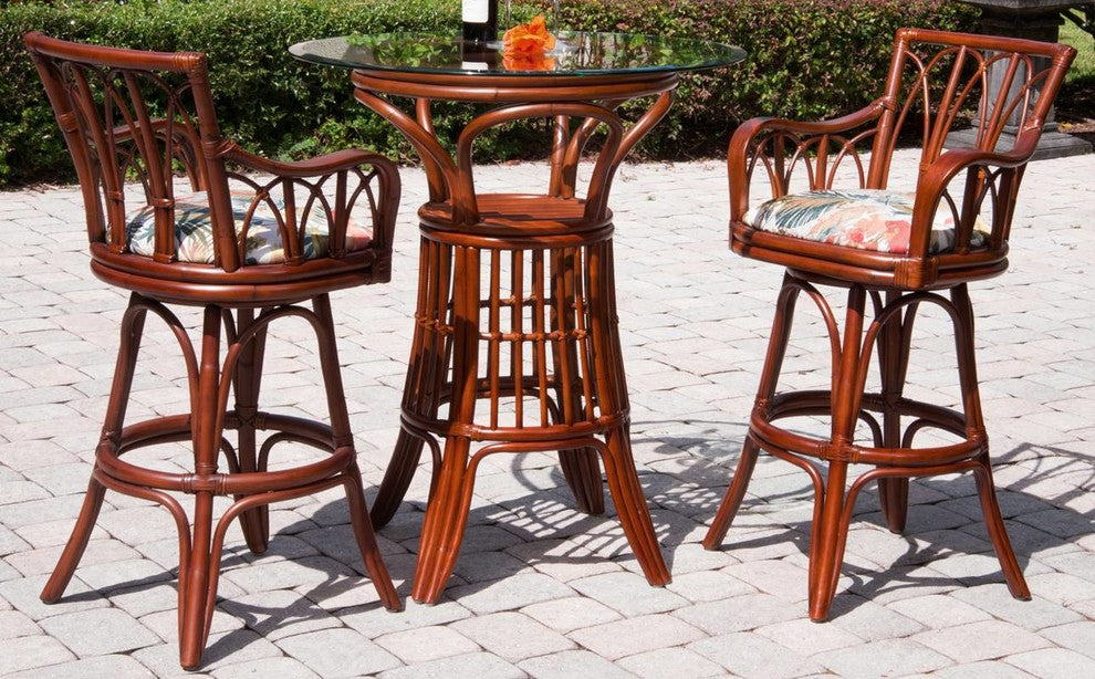 Universal 36" Round Tempered Bevel Edge Glass Pub Table, Sienna
