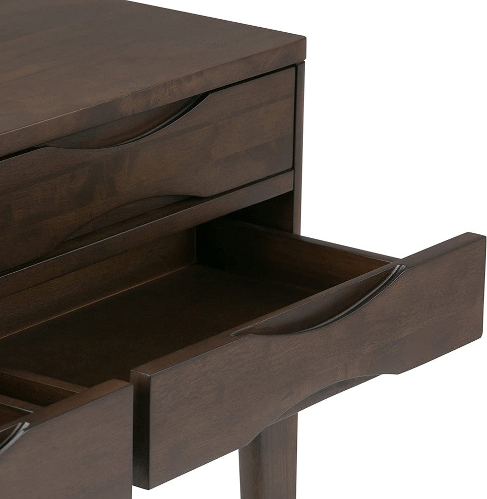 Retro Modern Console Table, Rubberwood Frame With 4 Drawers, Dark Waln