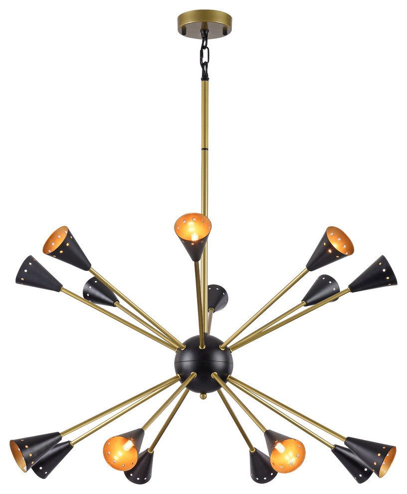 Matte Black, Champagne Gold Horn Light Fixture