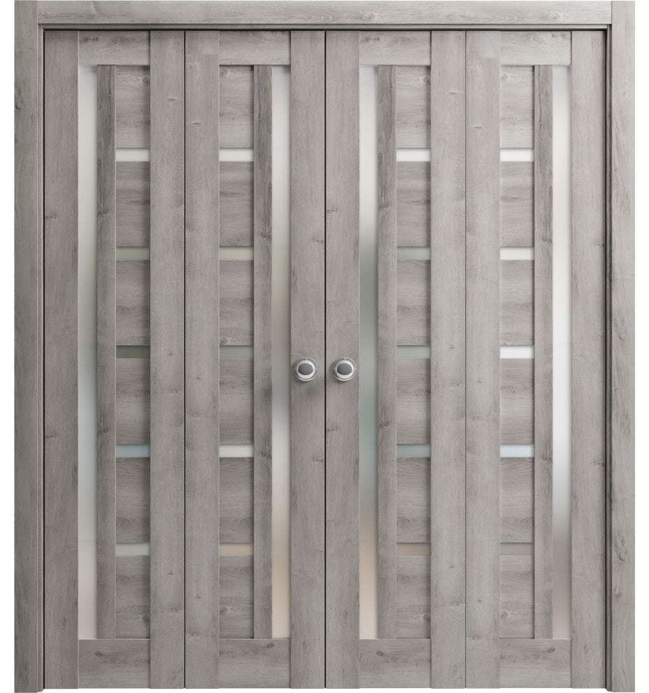 Sliding Double Bi-fold Doors | Quadro 4088 Nebraska Grey & Frosted Gla