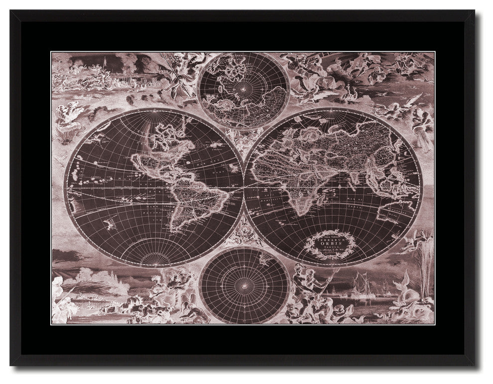 World Hemispheres Vintage Vivid Sepia Map Canvas, 28"x37"