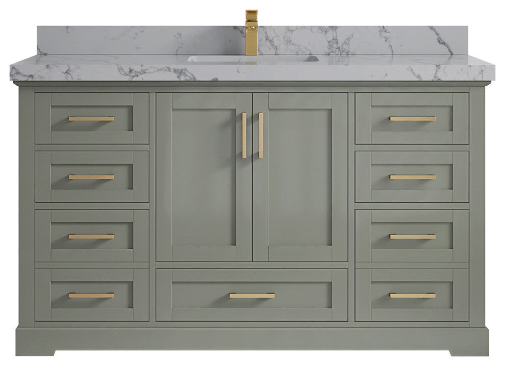 Boston 60 Single Bathroom Vanity in Evergreen 2" Venatino Quartz