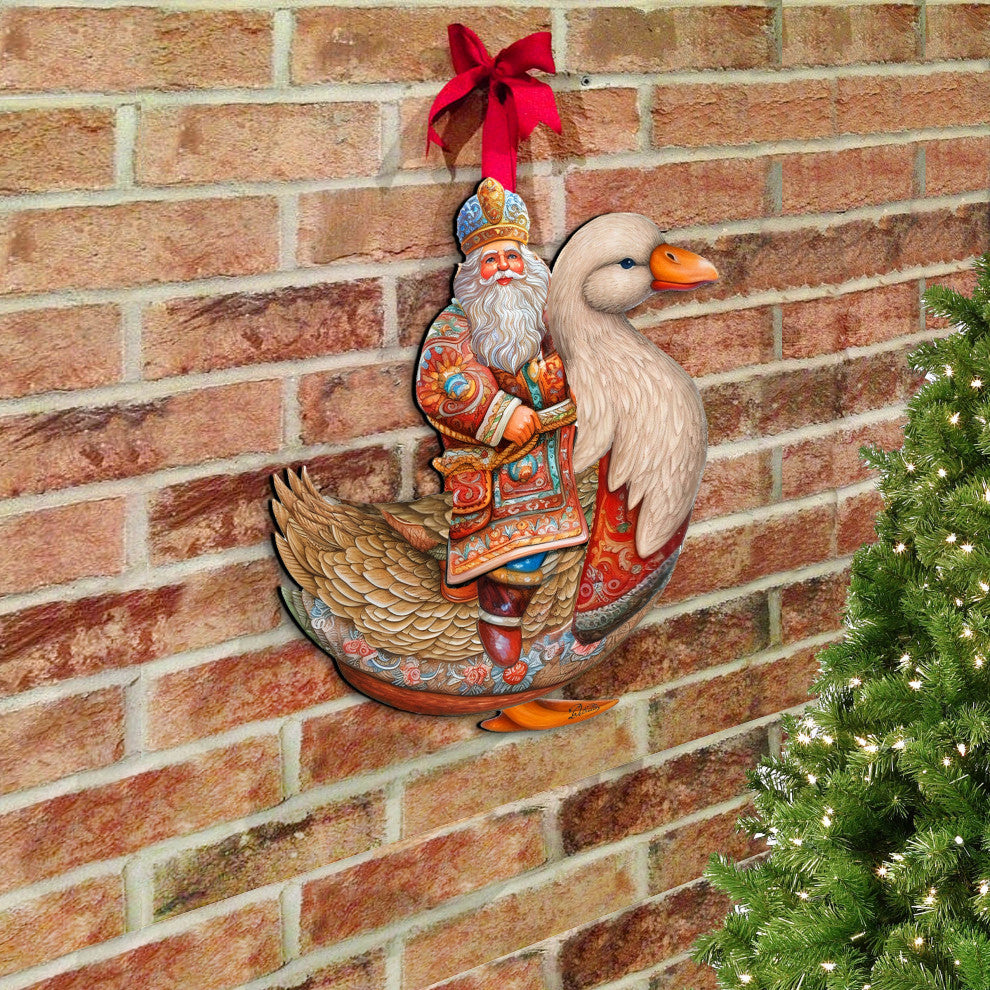 Charming Santa Riding Goose Holiday Door Decor Christmas Decor